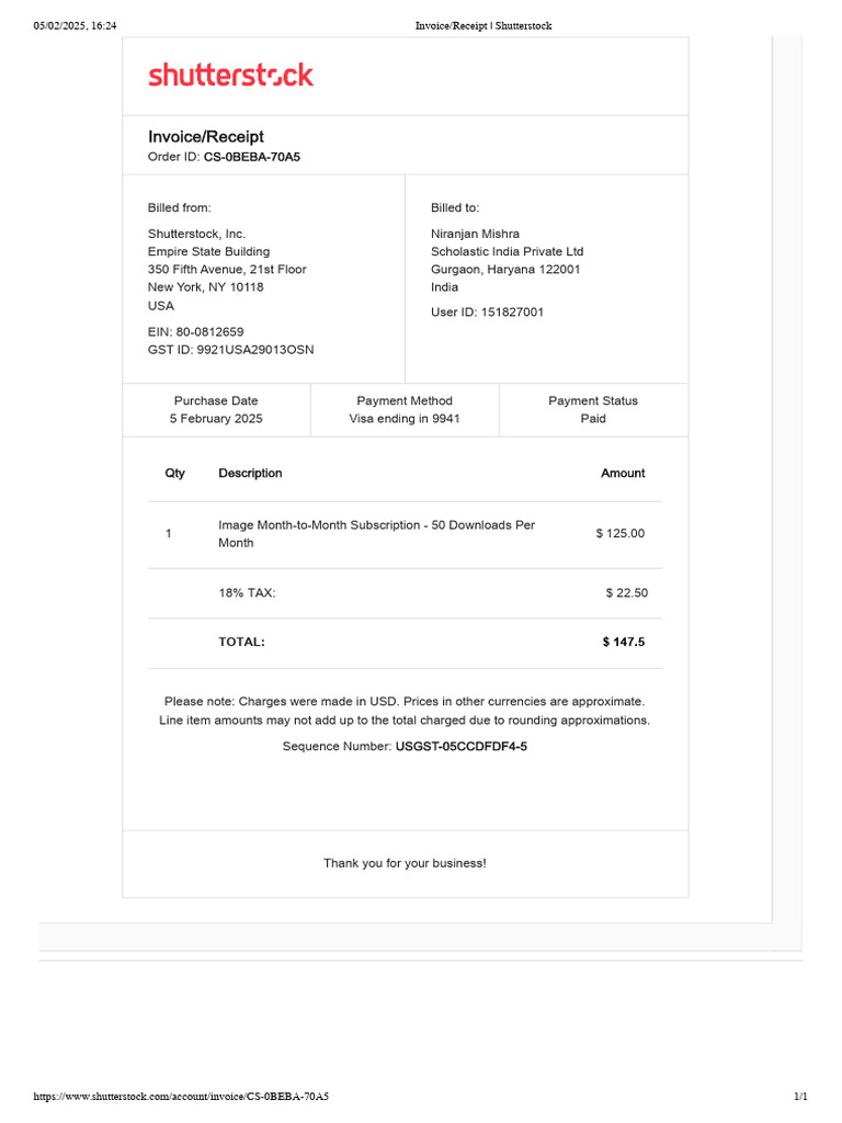 Invoice Receipt Shutterstock | PDF