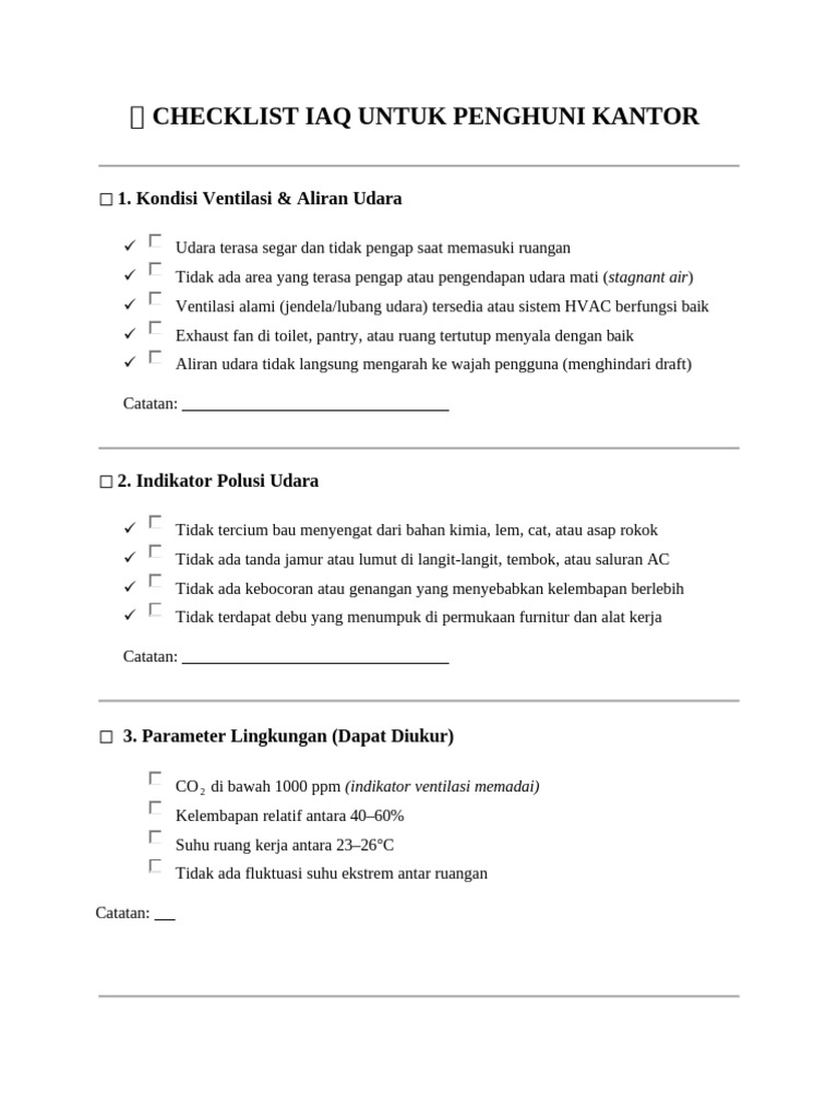 Checklist IAQ untuk Penghuni Kantor | PDF