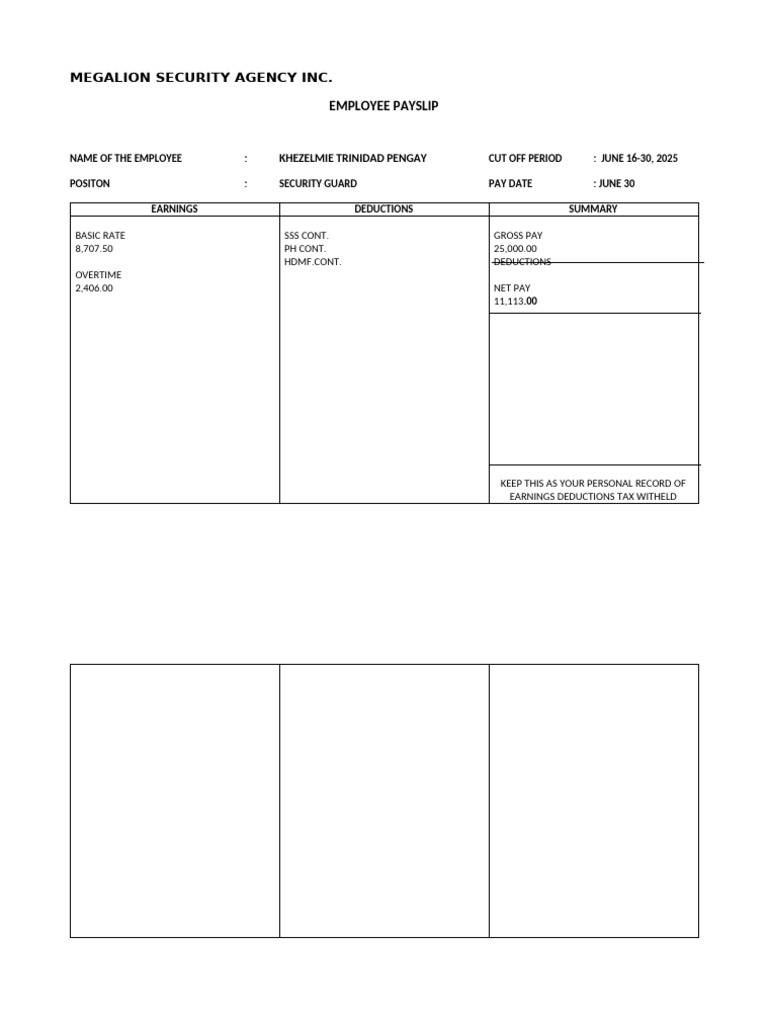 Security Guard Payslip Sample | PDF