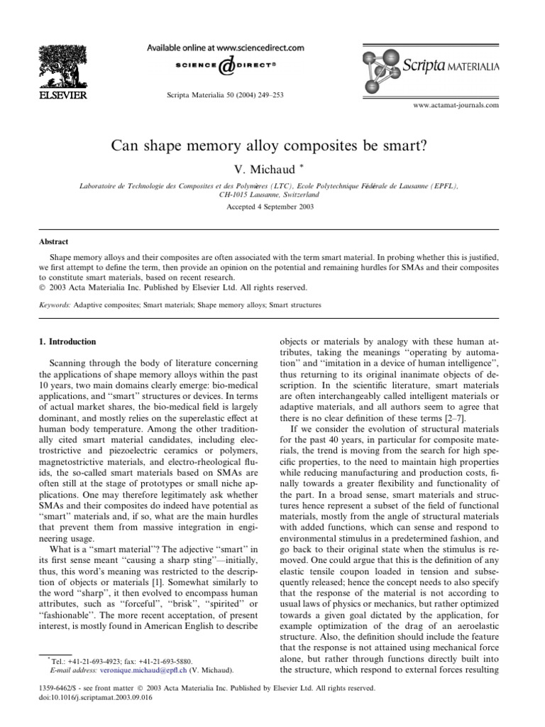 Can Shape Memory Alloy Composites Be Smart | PDF | Shape Memory Alloy ...