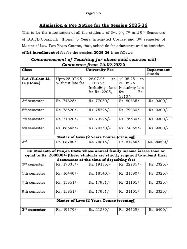 Admission & Fee Details 2025-26 | PDF | Payments