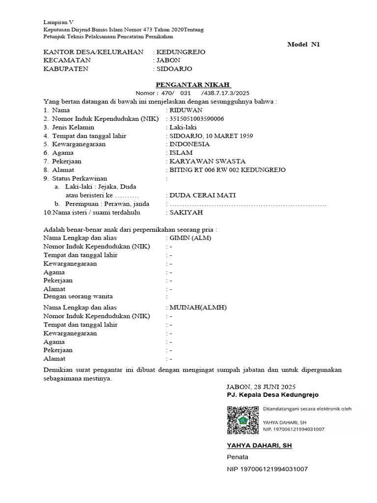 Pindah Nikah Riduwan Sakiyah Biting | PDF