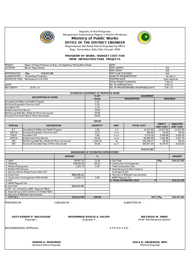 Repair of Slope Protection at Brgy. Gumagadong, Parang-Barira Road | PDF | Value Added Tax
