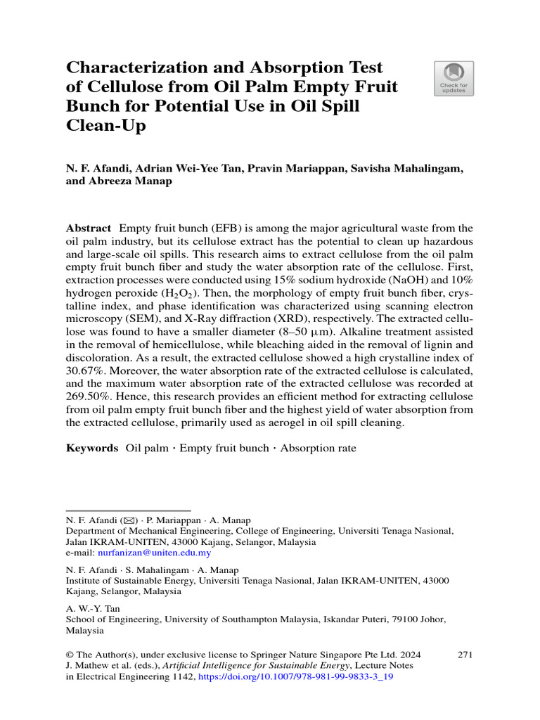 Characterization and Absorption Test of Cellulose From Oil Palm Empty ...