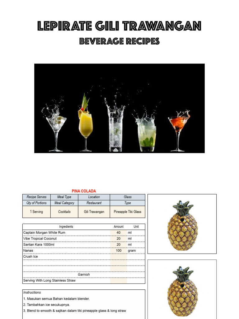 Gili Trawangan Cocktail Recipes | PDF | Martini (Cocktail) | Coffee