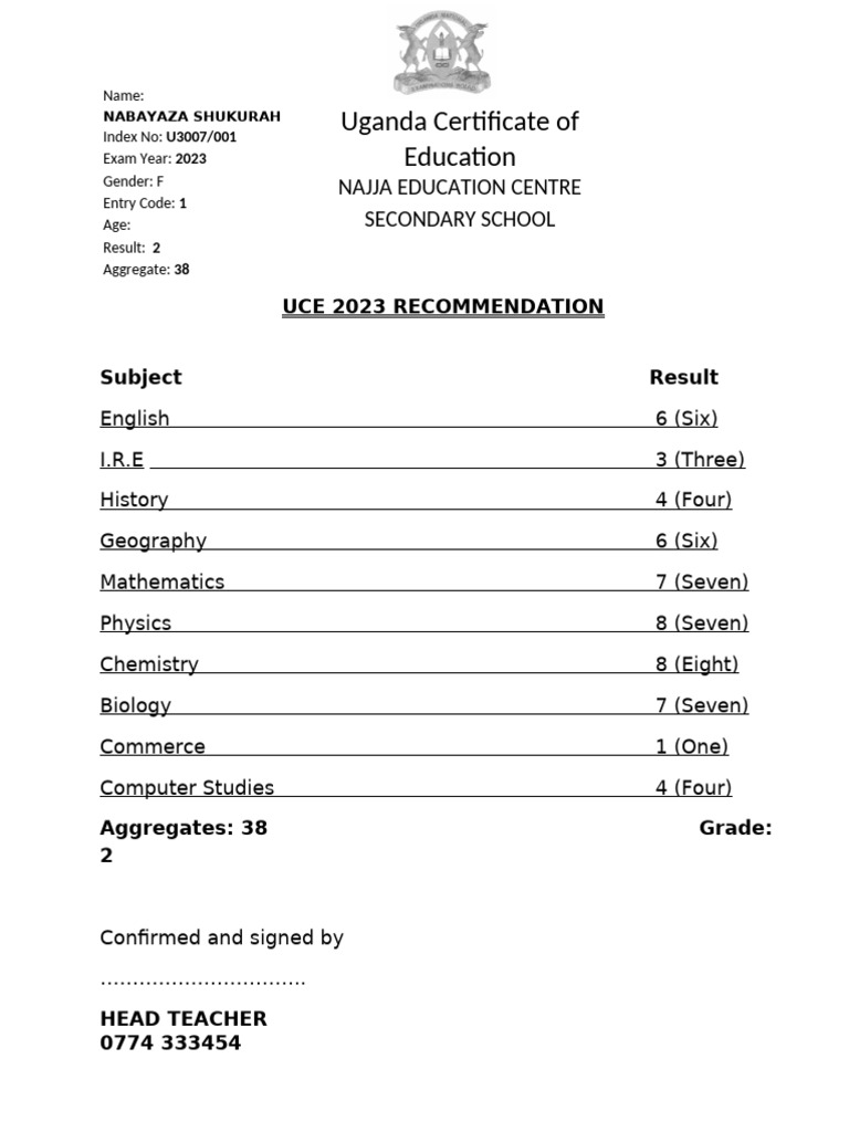 UCE 2023 Results and Recommendations | PDF