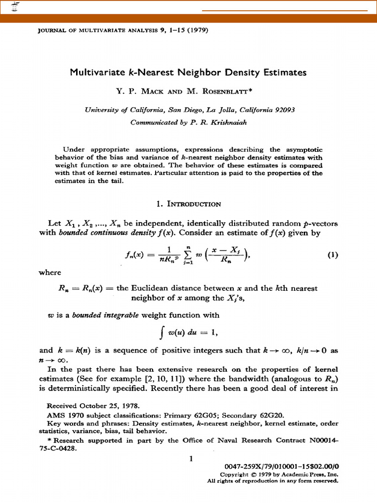 k Nearest Neighbour Density Estimates | PDF | Estimator | Variance