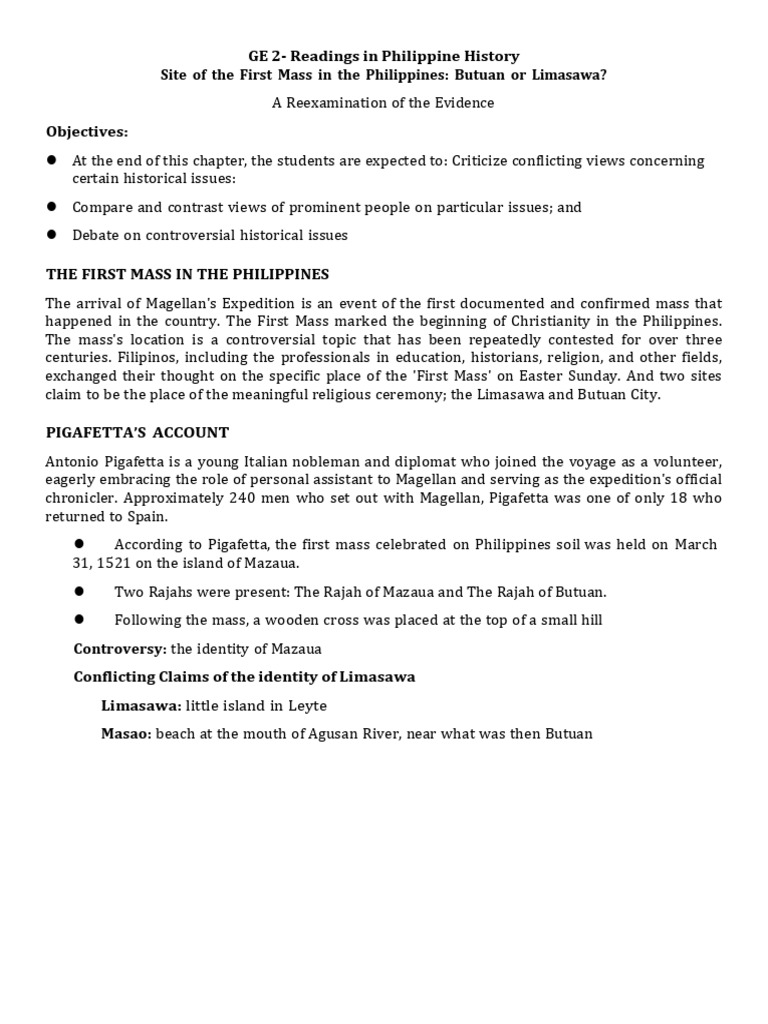 First Mass in the Philippines: Butuan vs. Limasawa | PDF
