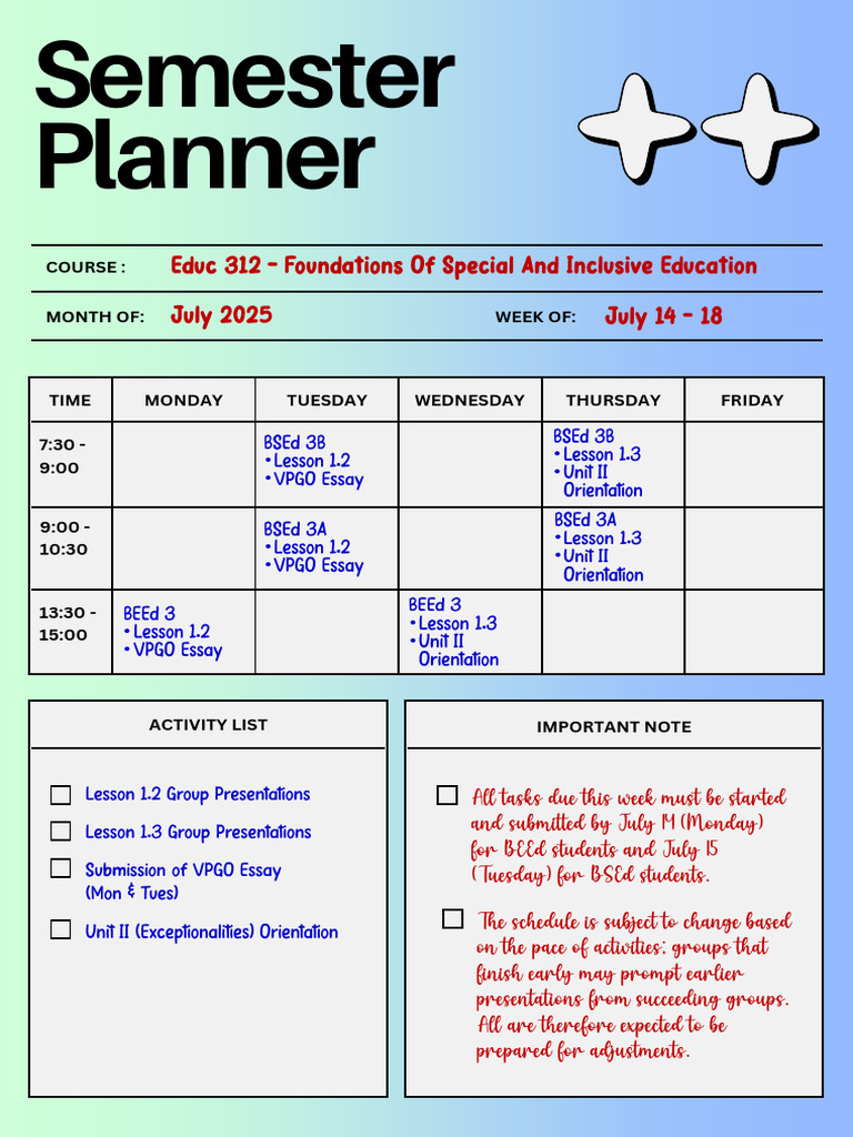 Semester Planner Template | PDF