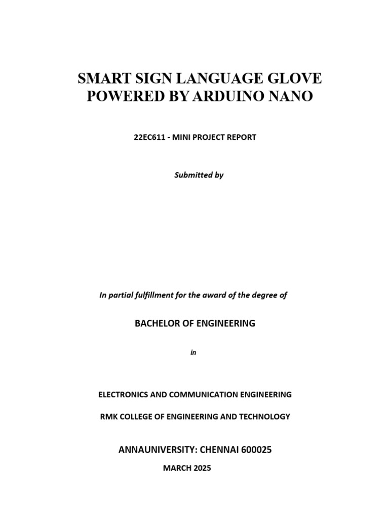 Smart Sign Language Glove Powered by Arduino Nano Report Final | PDF | Arduino | Smartphone