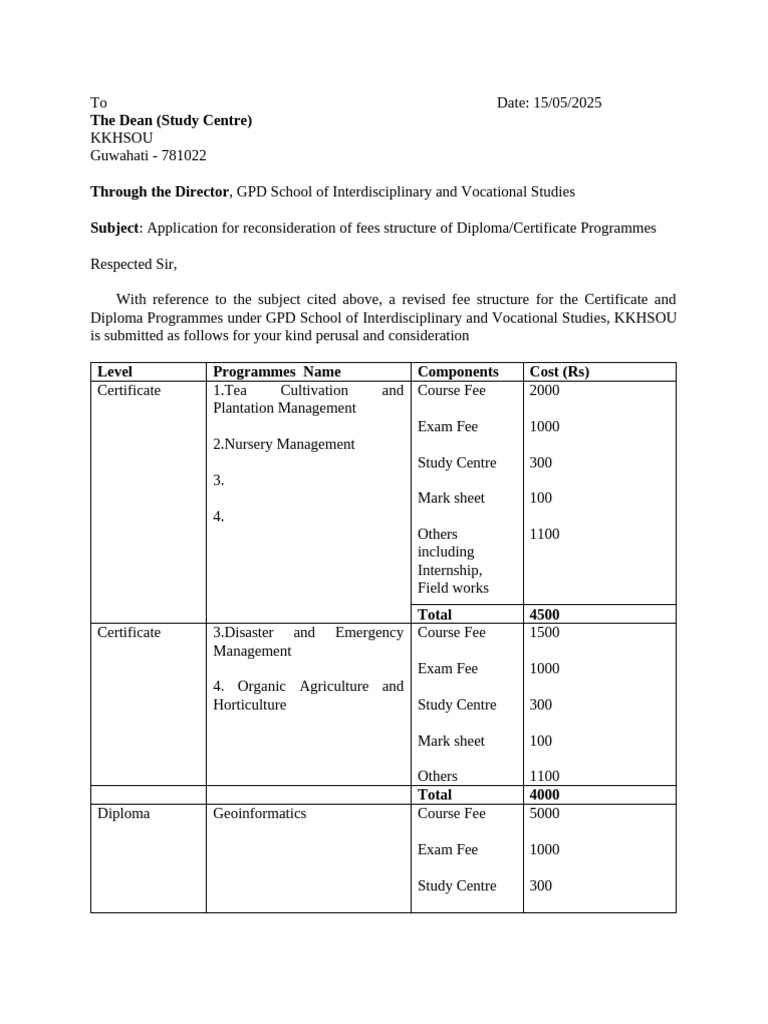 Fee Structure Proposal for Diploma Programs | PDF | Career And ...
