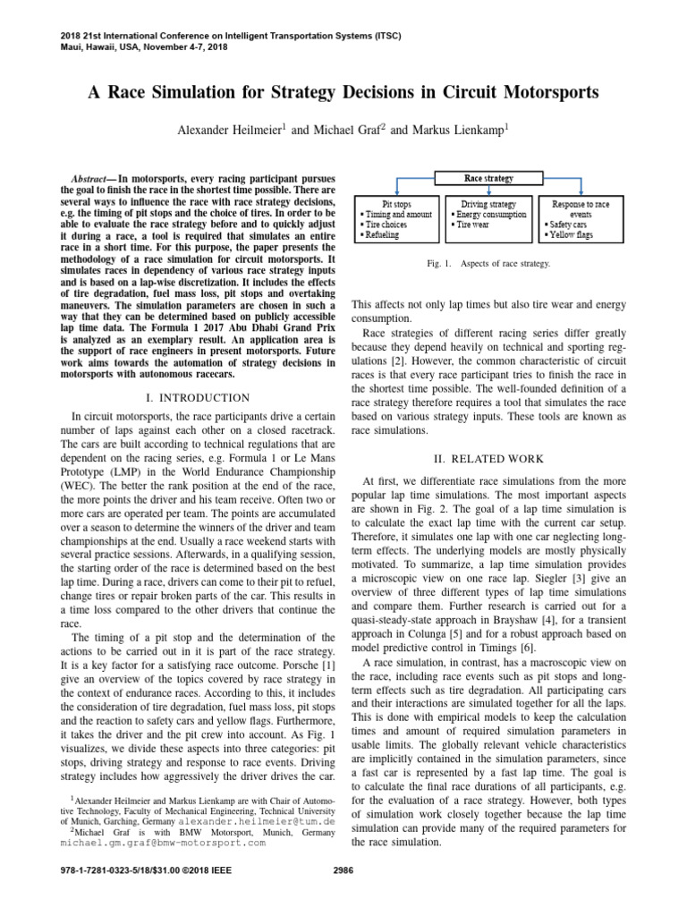 A Race Simulation For Strategy Decisions in Circuit Motorsports | PDF ...