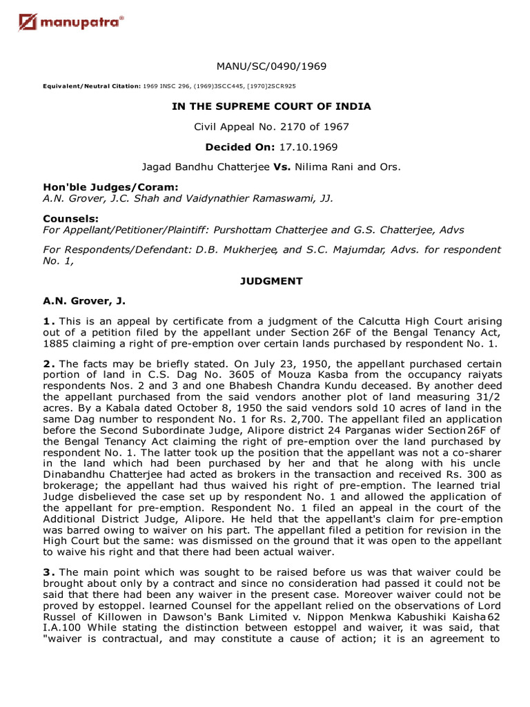 Jagad Bandhu Chatterjee Vs Nilima Rani and Ors 1s690490COM839305 | PDF | Appeal | Estoppel