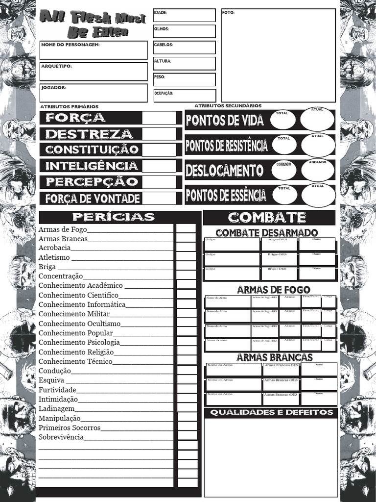 All Flesh Must Be Eaten RPG Zumbis Ficha de Personagem Salvavel e Completavel Nitro PDF 3 PDF ...