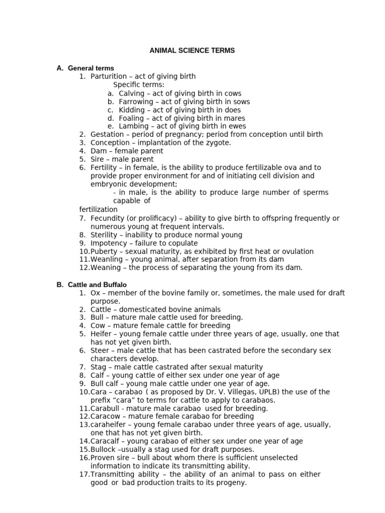 Key Terms in Animal Science | PDF | Sheep | Poultry
