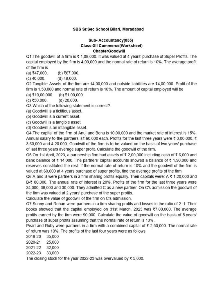 Worksheet Goodwill CH 2 | PDF | Goodwill (Accounting) | Private Sector