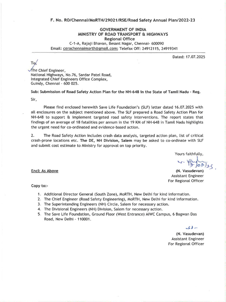 Submission of Road Safety Action Plan For The NH-648 in The State of ...