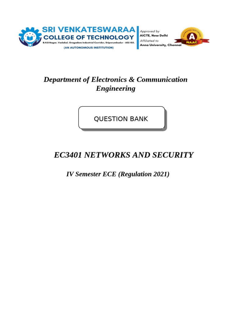 Networks and Security Question Bank | PDF | Computer Network | Osi Model