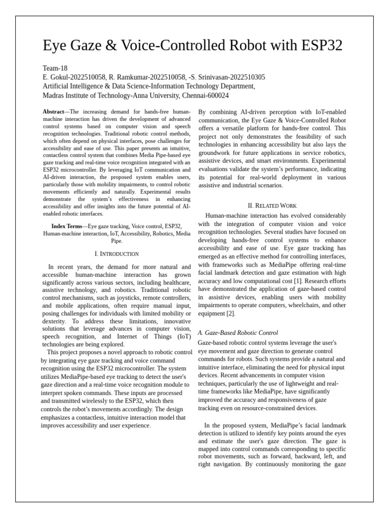 Eye Gaze and Voice-Controlled Robot System | PDF | Robotics | Internet ...