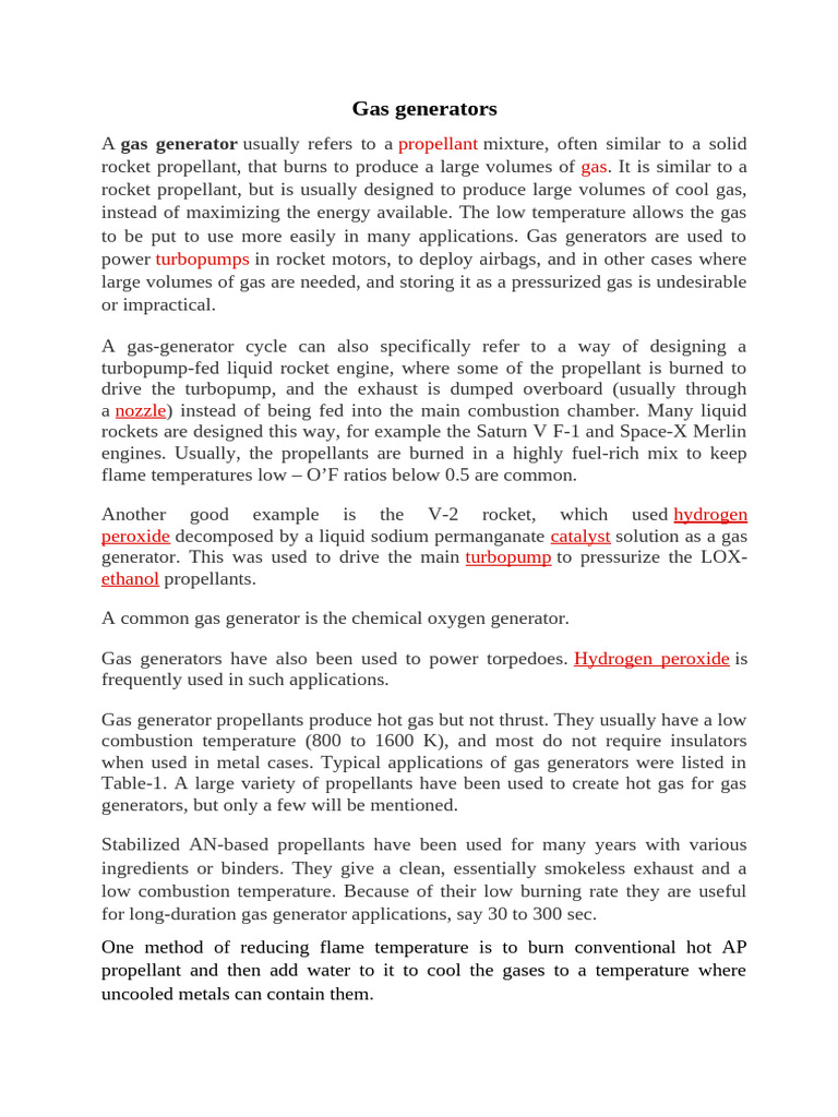 Gas Generators - Ignition Process | PDF | Rocket Propellant | Rocket Engine