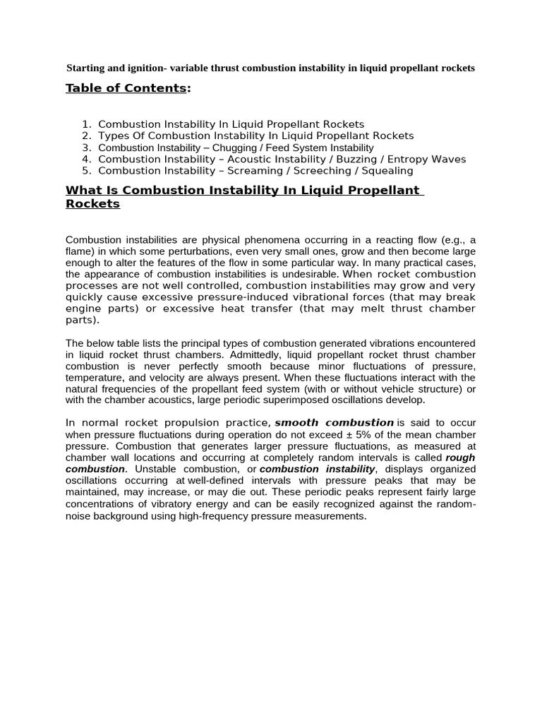 Starting and Ignition - Variable Thrust Combustion Instability in ...