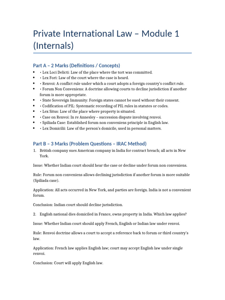 PIL Module 1 Internals Answers-1 | PDF | Sovereign Immunity | Judiciaries