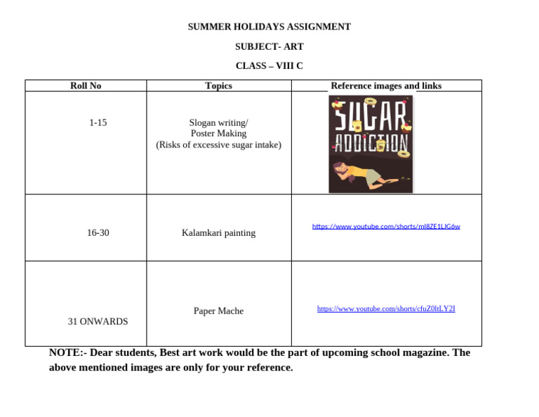 8 C Summer Holidays Assignment 2025 | PDF