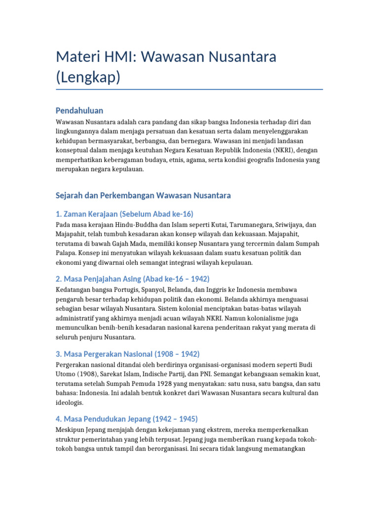 Materi HMI Wawasan Nusantara Lengkap | PDF