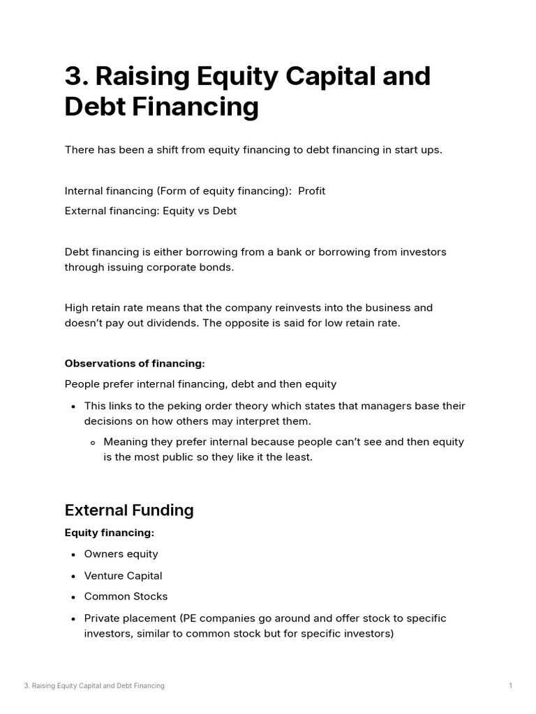 Raising Equity Capital and Debt | PDF | Equity (Finance) | Bonds (Finance)