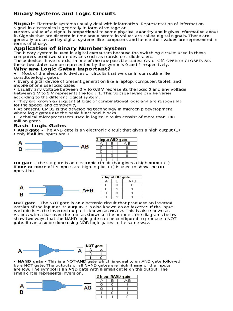 Binary Systems and Logic Circuits | PDF | Logic Gate | Electronic Circuits