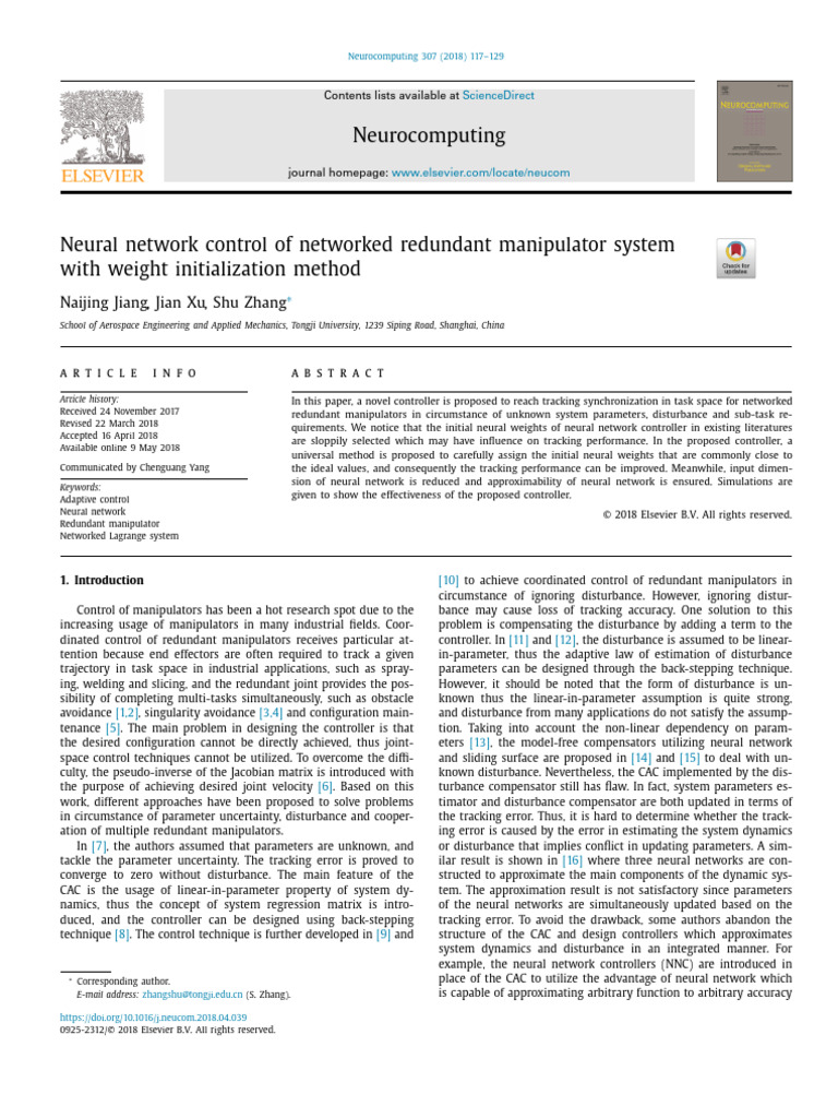 Neurocomputing2 Neural Network Control of Networked Redundant Manipulator System With Weight ...