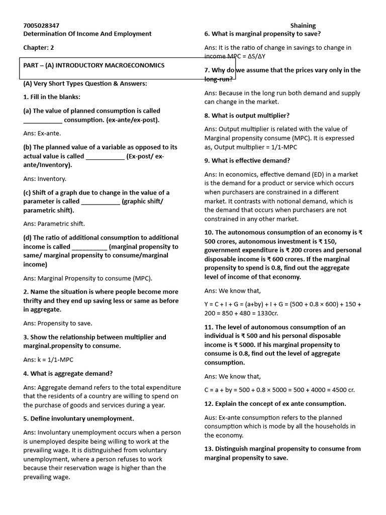 Determination of Income and Employment | PDF | Fiscal Multiplier | Consumption (Economics)