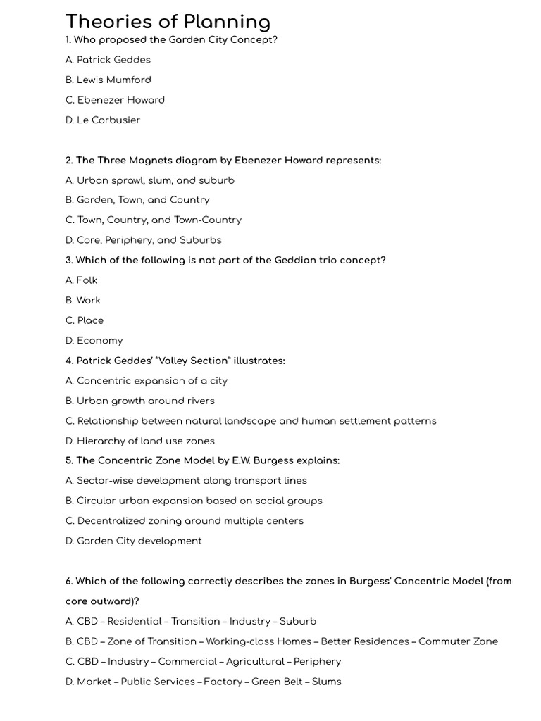 Theories of Planning - Question Paper | PDF | Urban Sprawl | Suburb
