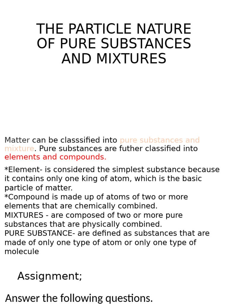 The Particle Nature of Pure Substances and Mixtures | PDF