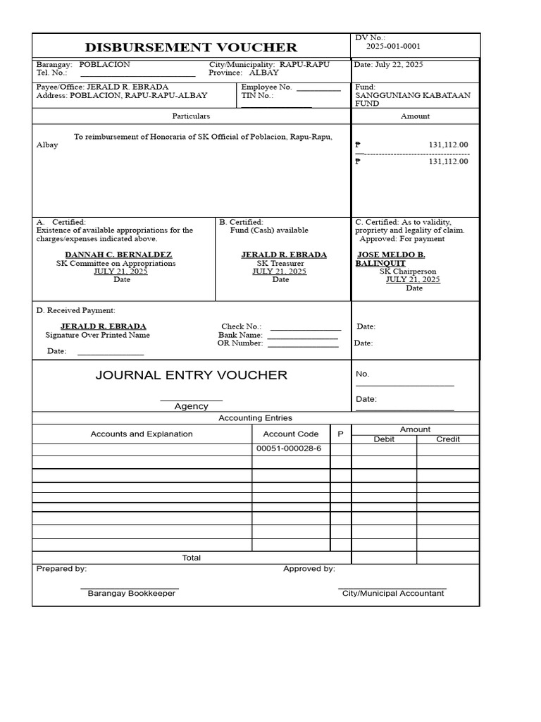 Journal Entry Voucher Jev 1 | PDF | Payments | Bookkeeping