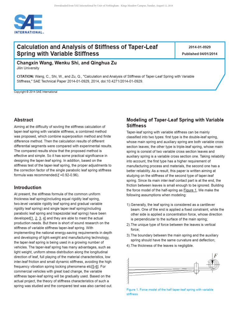 SAE-Calculation and Analysis of Stiffness of Taper-Leaf Spring With ...