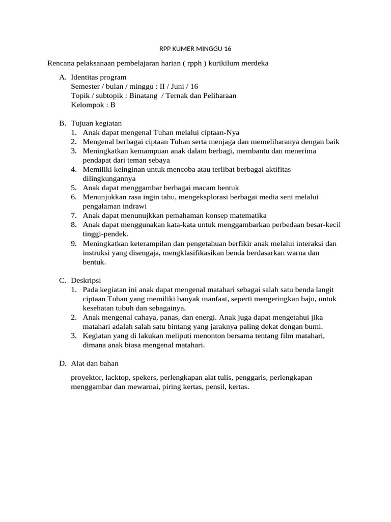 RPP Kumer Minggu 15 | PDF