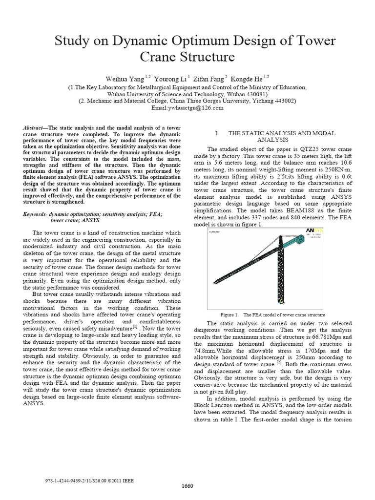 Study On Dynamic Optimum Design of Tower | PDF | Mathematical Optimization | Finite Element Method