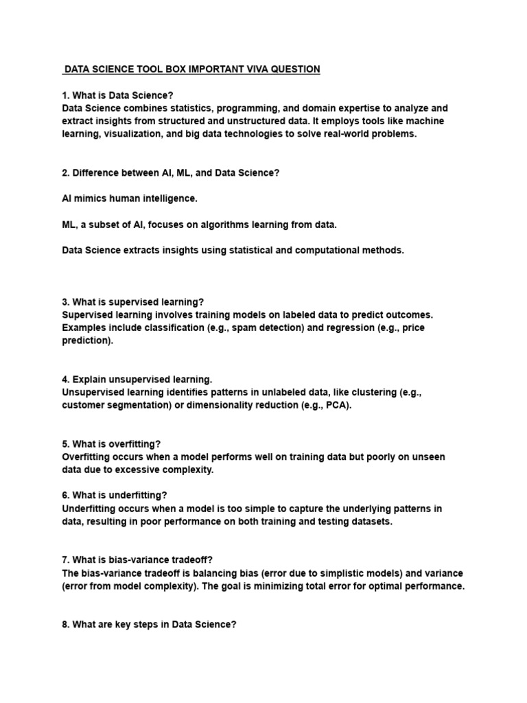 Data Science Tool Box Important Viva Question | PDF | Coefficient Of ...