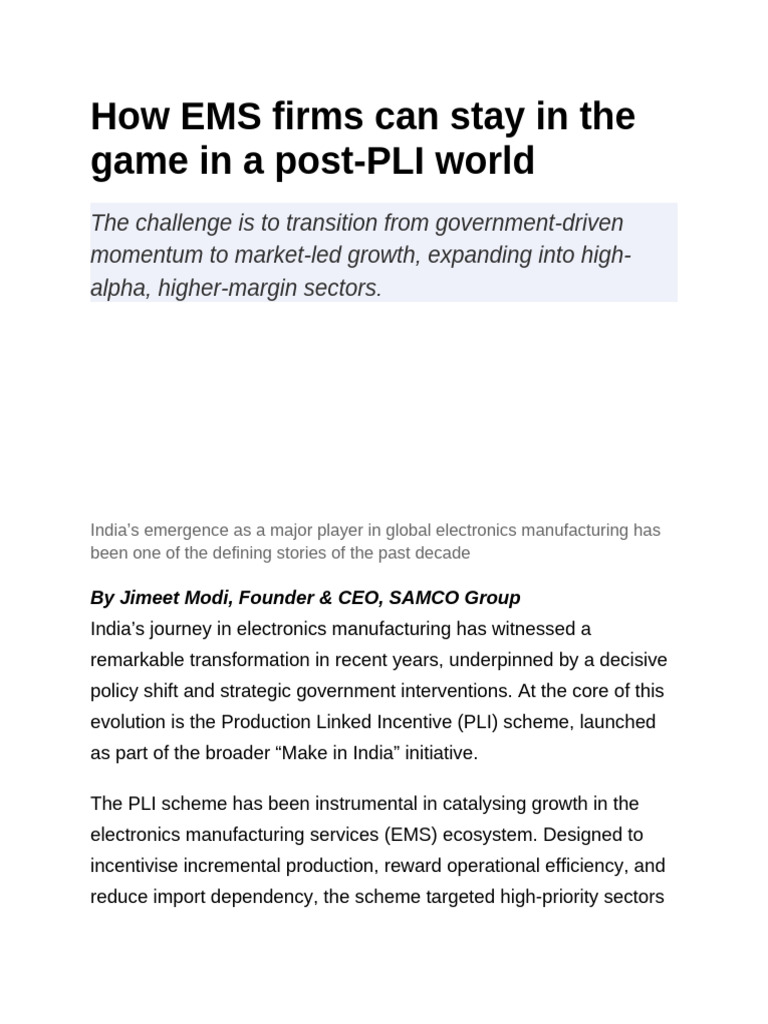 How EMS Firms Can Stay in The Game in A Post-PLI World | PDF | Supply ...