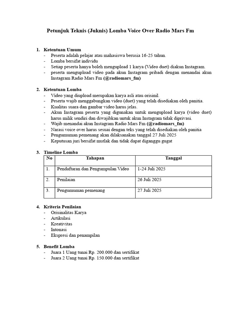 Petunjuk Lomba Voice Over 2025 | PDF