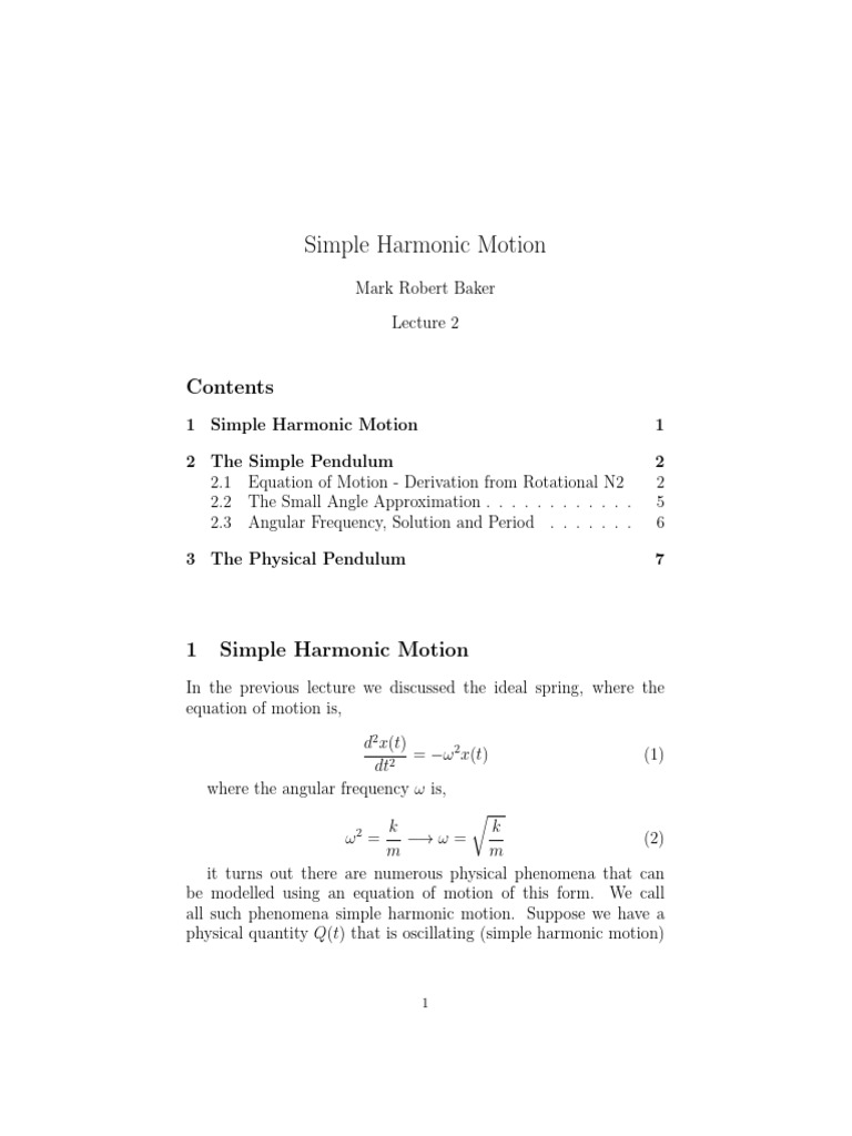 Lecture 2 Simple Harmonic Motion | PDF | Torque | Pendulum