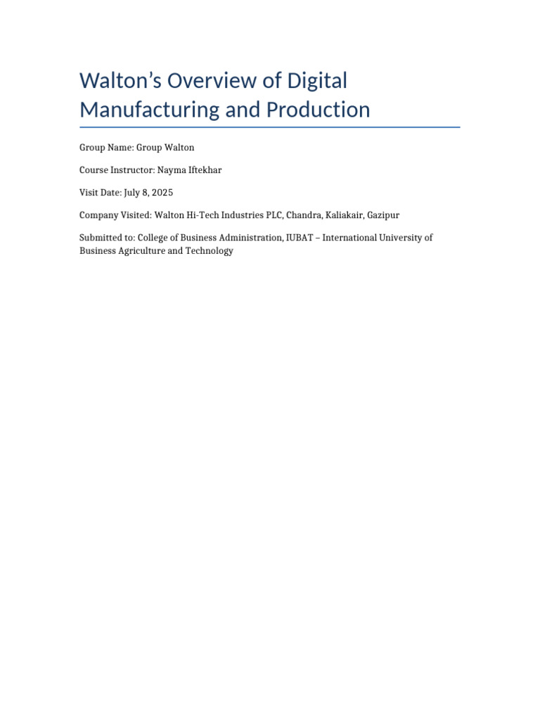 Walton Industrial Visit Report Part1 | PDF | Economies