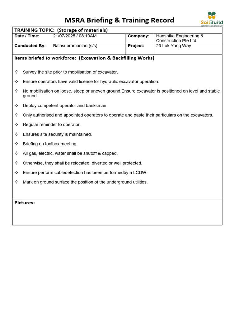 MSRA Safety Briefing Record 2025 | PDF