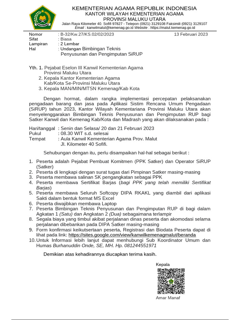 Undangan Bimbingan Teknis SiRUP | PDF