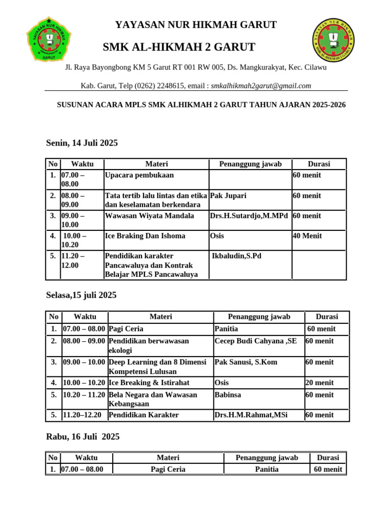 MPLS SMK Al-Hikmah 2 Garut 2025-2026 | PDF