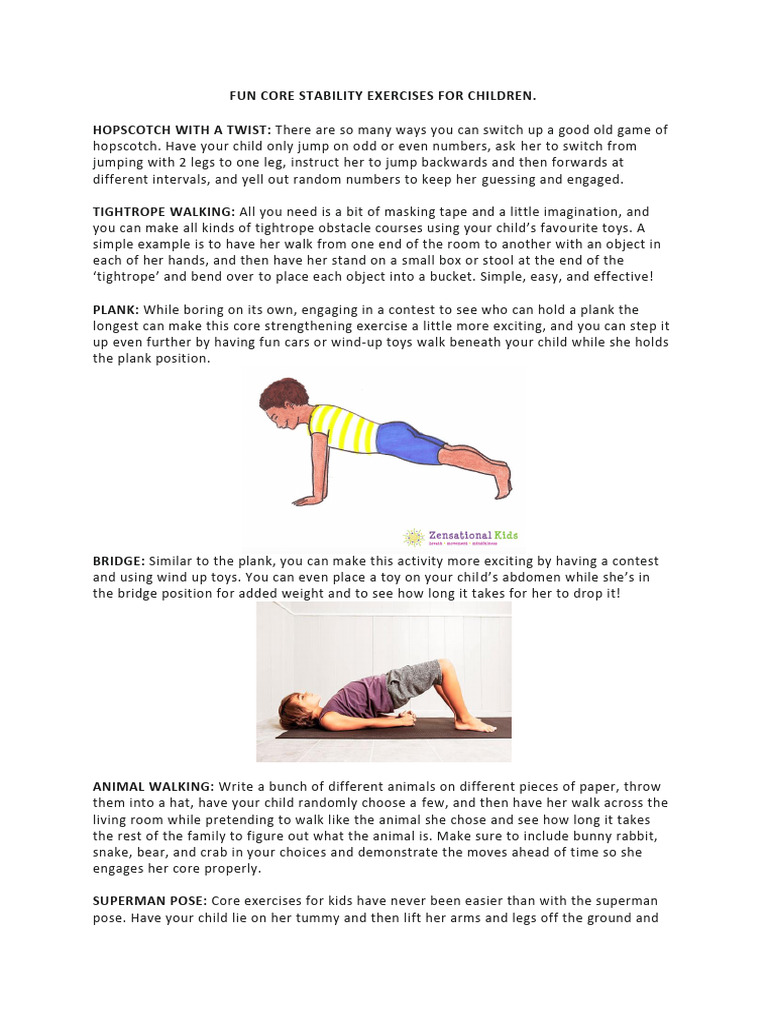 Fun Core Stability Exercises For Kids With Pictures. | PDF