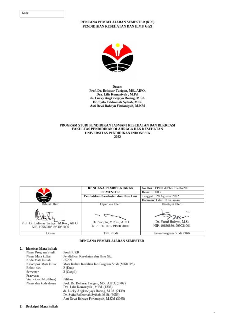 JK 209 Pendidikan Kesehatan Dan Ilmu Gizi - 1 | PDF