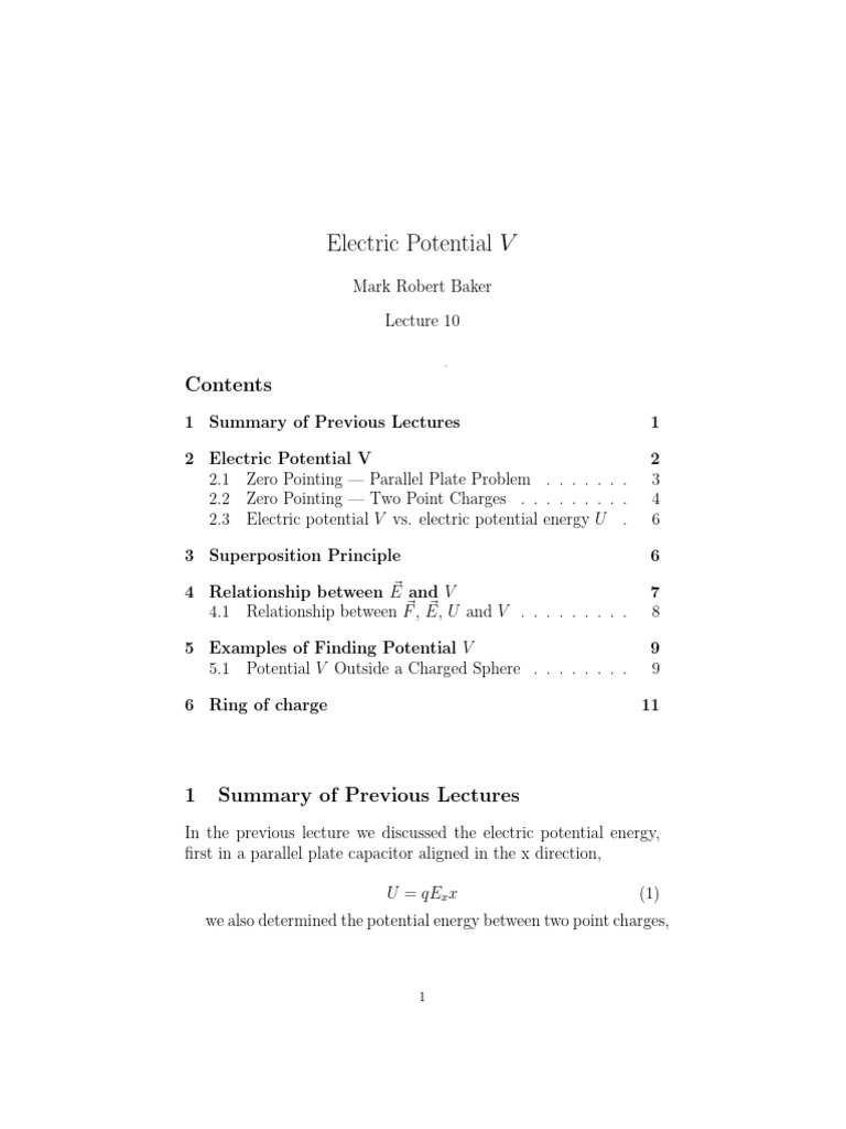Understanding Electric Potential V | PDF | Electric Field | Voltage