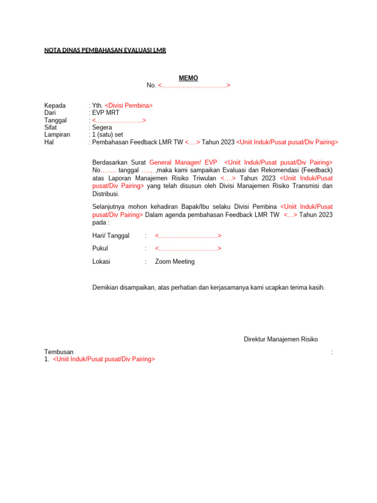 Template MEMO EVALUASI LMR | PDF